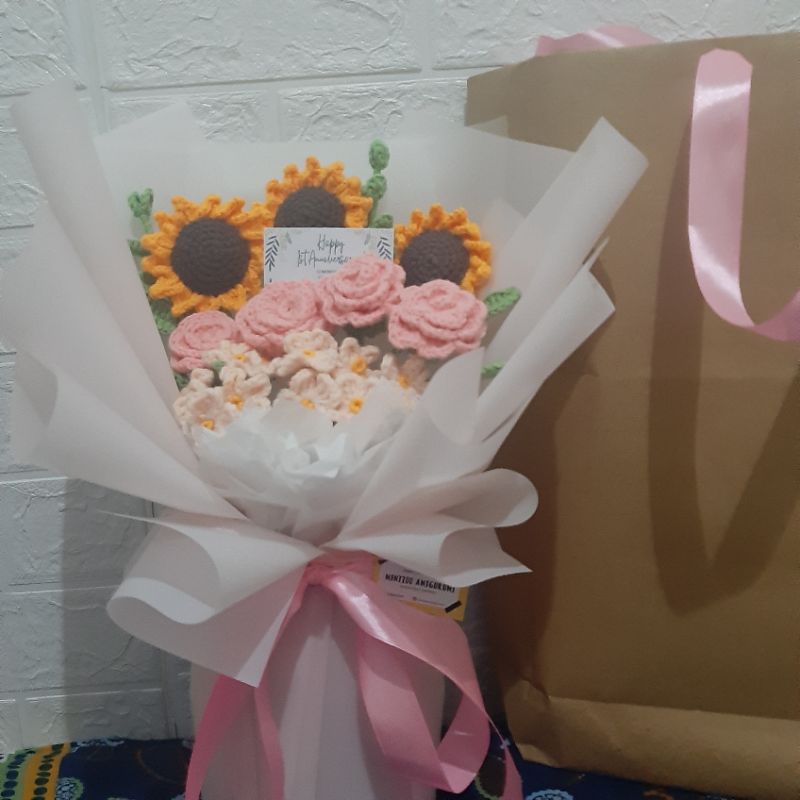Jual Buket Bunga Rajut Custom | Crochet Flowers Bouquet handmade Bunga ...
