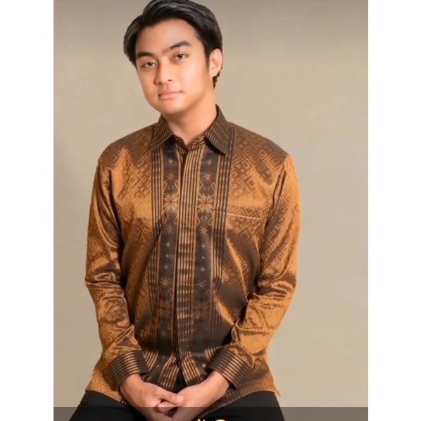 Jual kemeja pria lengan panjang batik tenun kuning tembaga premium ...