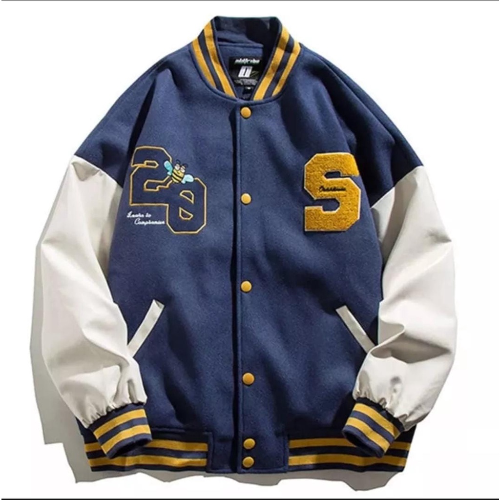 Jual Jaket Baseball Varsity Navy Premium - Jaket Varsity Baseball Pria ...