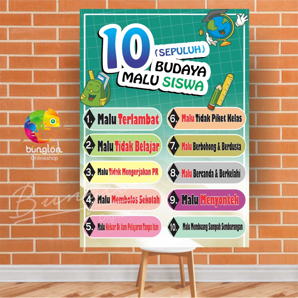 Jual Poster Budaya Malu Siswa, 5S, Aturan Ruang Kelas, Pedoman Ruang Kelas, Edukasi Anak, Dll ...