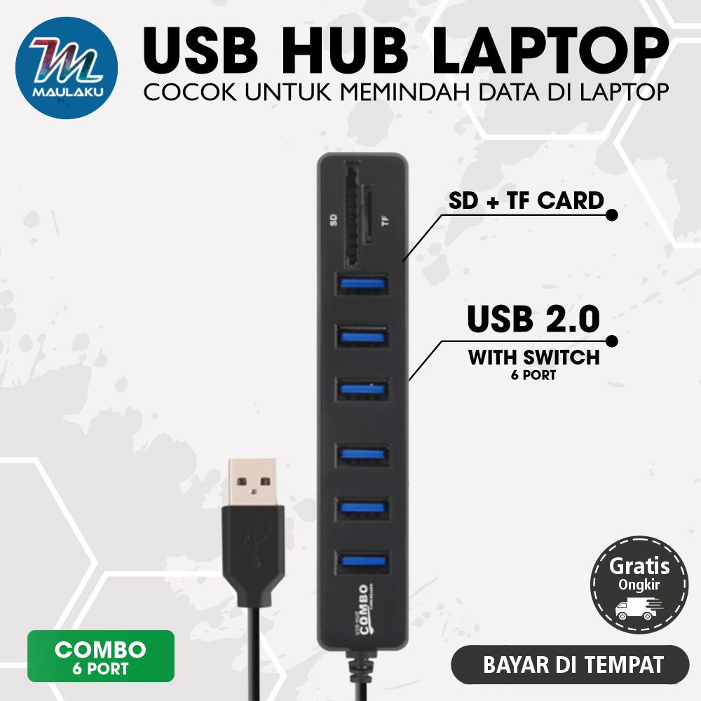 Jual USB Hub 6 Port Combo Card Reader SD/TF Card 2IN1 2.0 USB | Shopee Indonesia