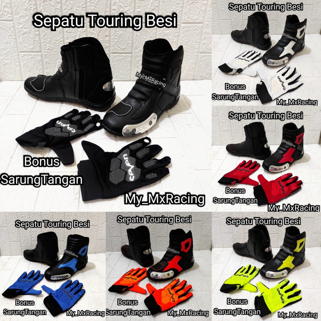 Jual sepatu touring besi bonus sarung tangan sepatu drag race sepatu ...