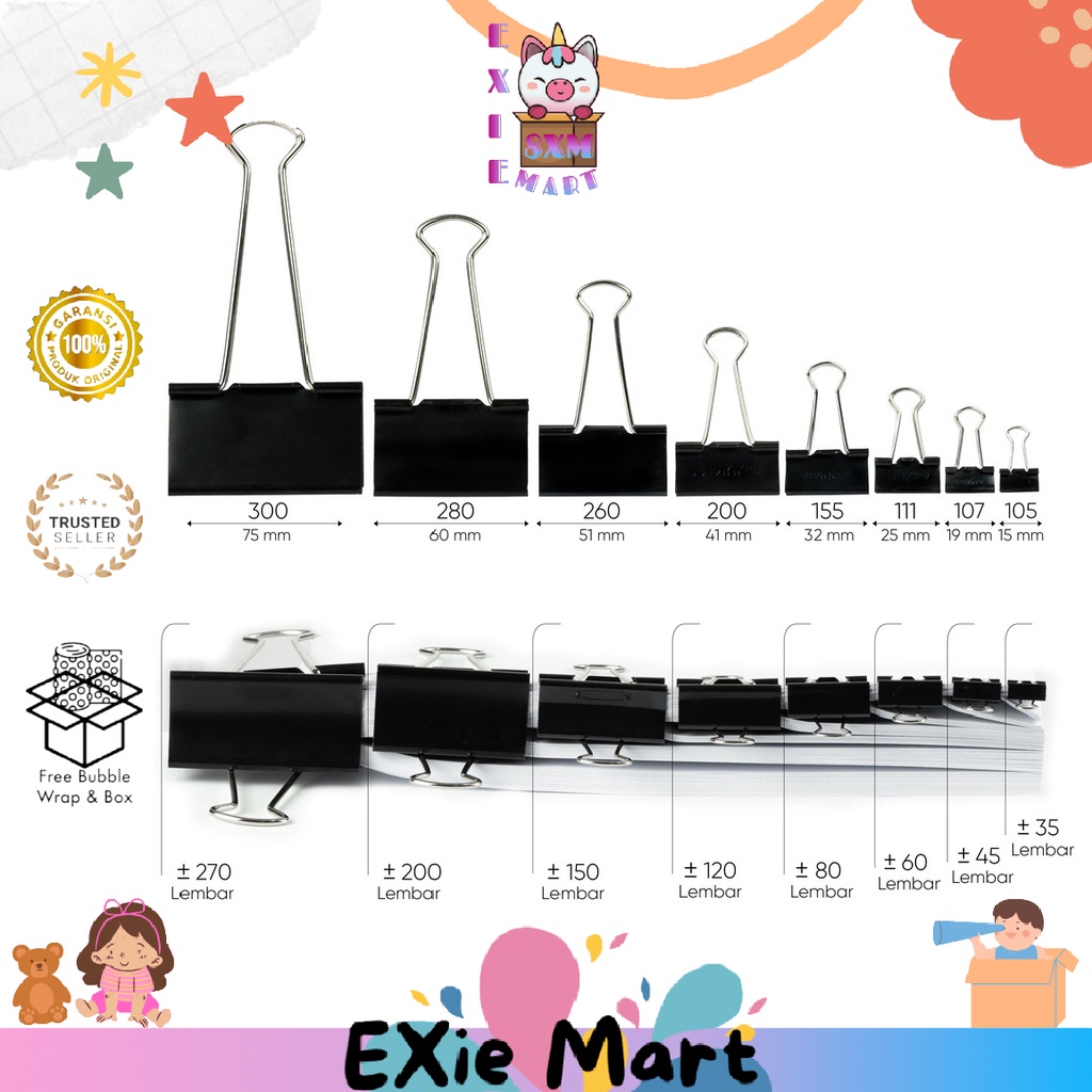Jual Binder Clip Klip Penjepit Kertas Klip Hitam Jepitan Kertas Paper Clip Klip Kertas