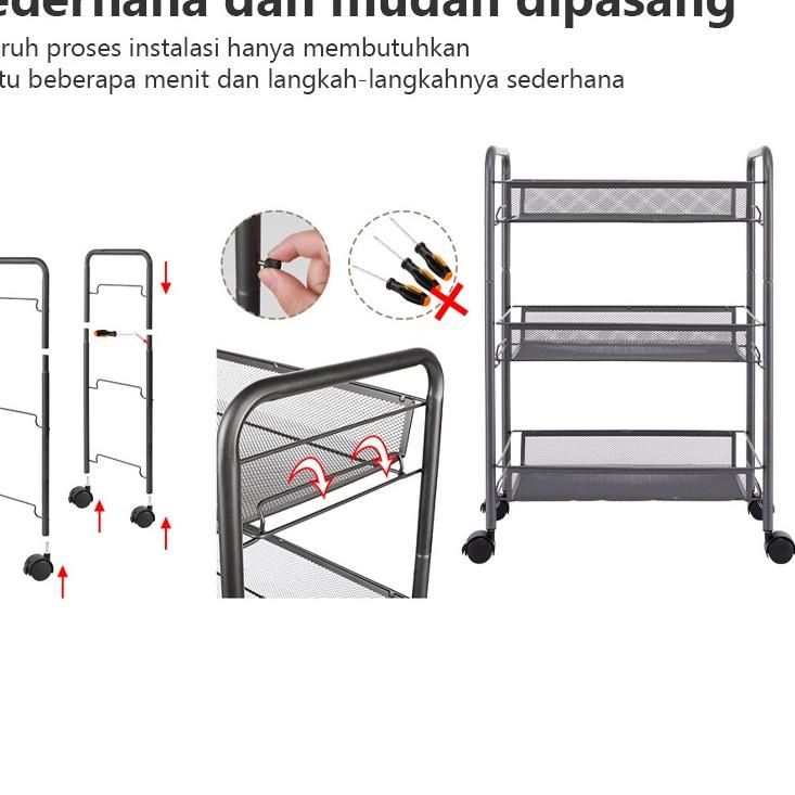 Jual Harga Termuraah EARISE Rak Lantai Rak Troli Dorong 3 susun besi ...