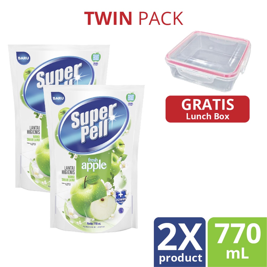 Jual Buy 2 Superpell Pembersih Lantai Fresh Apple 770ml FREE Lunch Box | Shopee Indonesia