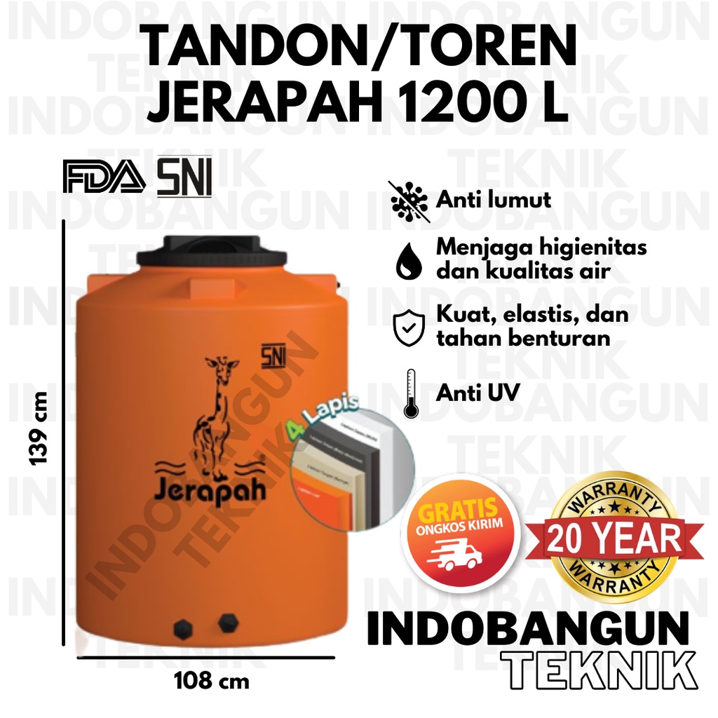 Jual Tandon Air Toren Air Tangki Air Jerapah TB 1200 Liter Anti Lumut ...