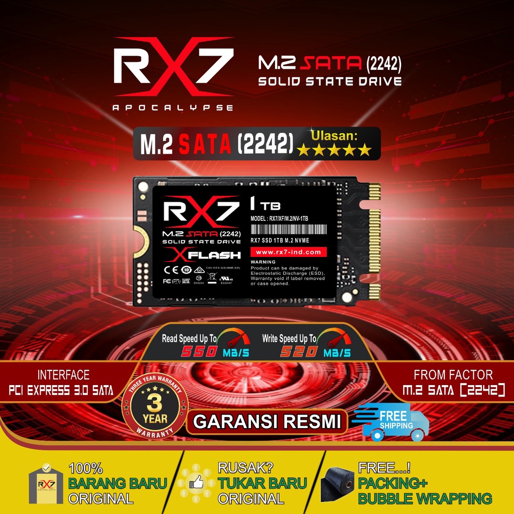 Jual SSD RX7 M2 SATA 1TB 2242 M.2 SATA / M2SATA GARANSI RESMI 3 TAHUN | Shopee Indonesia
