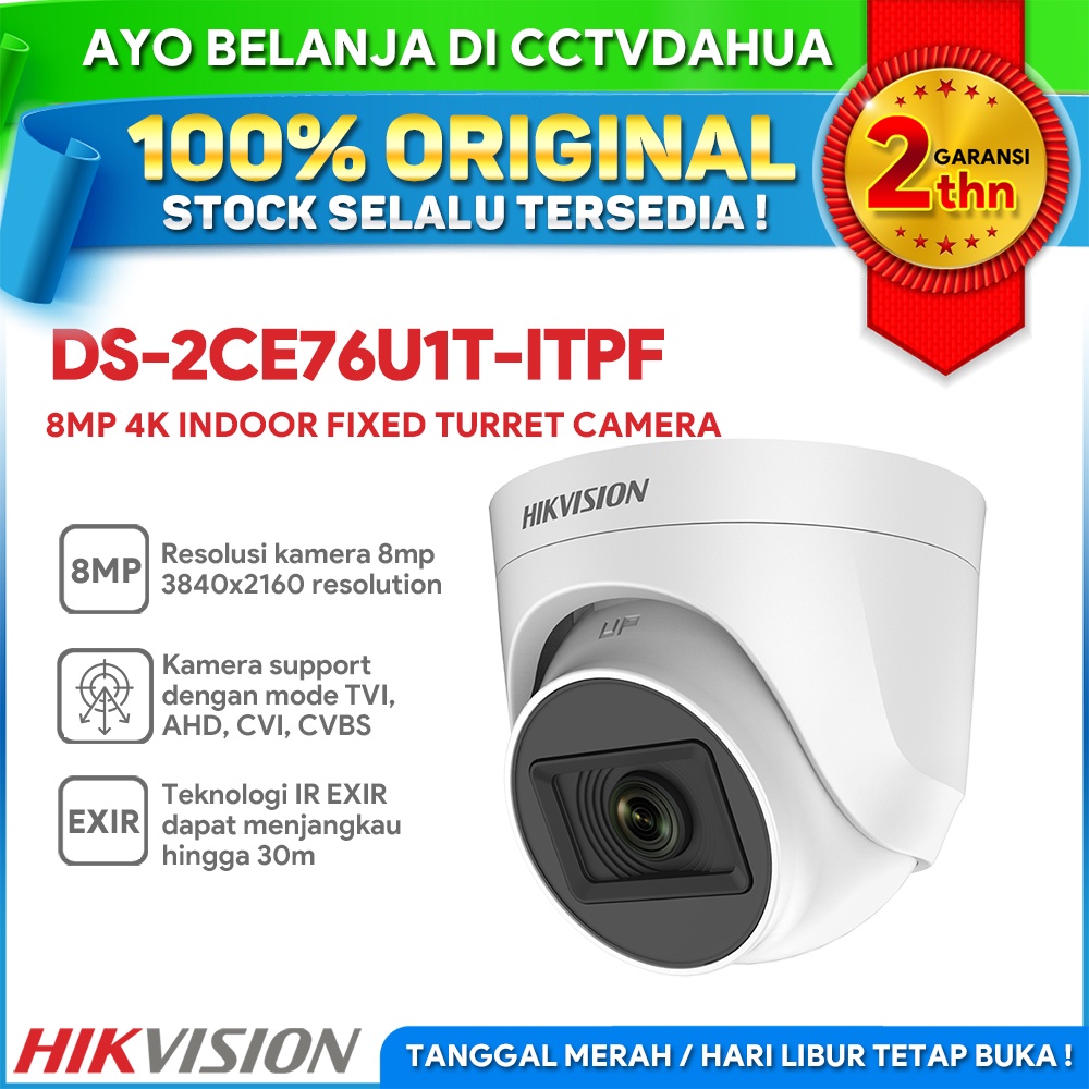 Jual HIKVISION DS-2CE76U1T-ITPF 8MP 4K TURBO HD FIXED TURRET EXIR CAMERA GARANSI RESMI 2TH ...