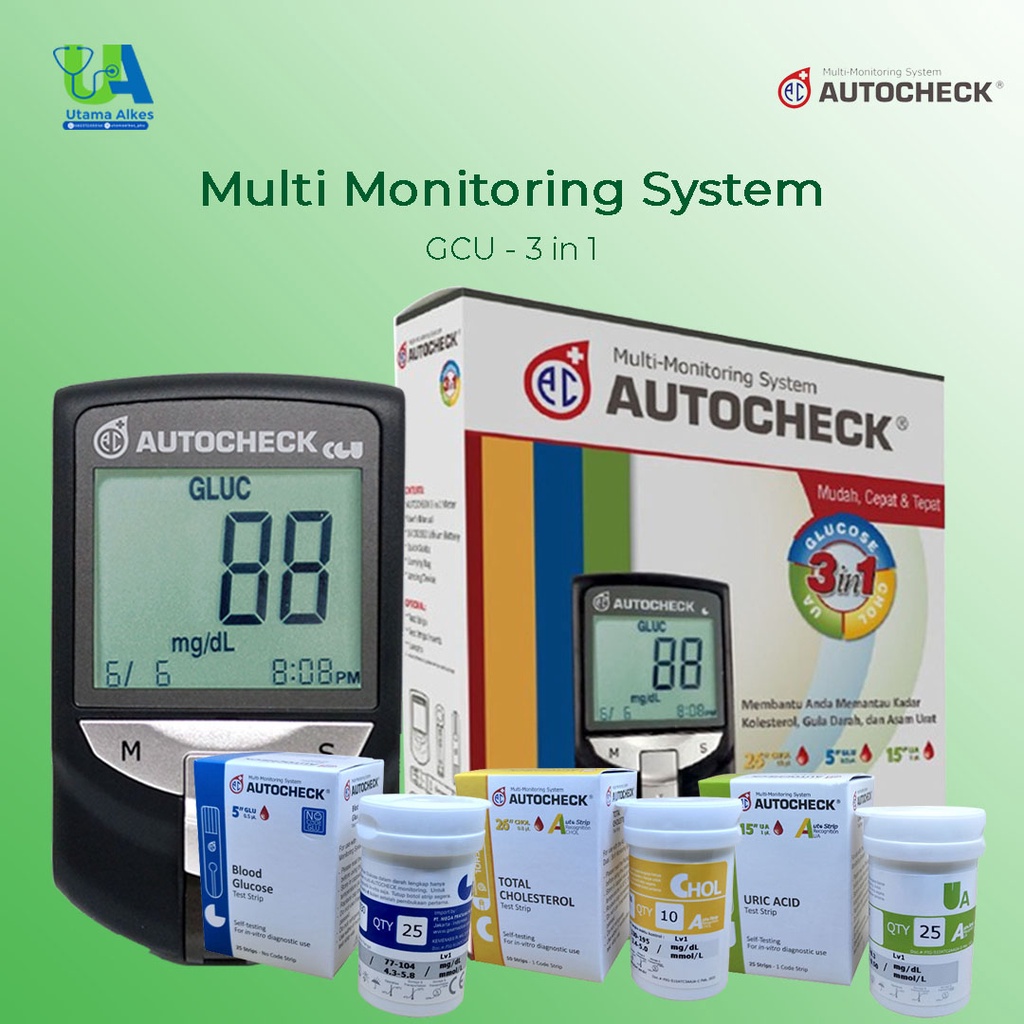 Jual AUTOCHECK GCU 3 IN 1 | ALAT CEK KADAR | GULA DARAH | ASAM URAT ...