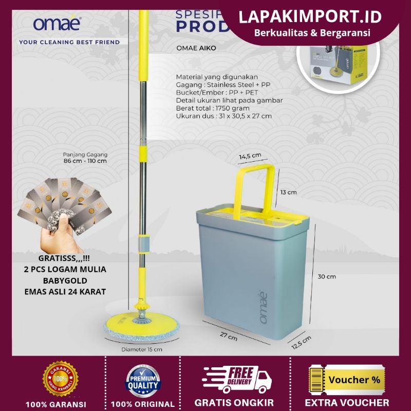 Jual OMAE Spin mop Alat Pel Lantai 2 in 1 Komplit Dengan Ember Dan Kain ...