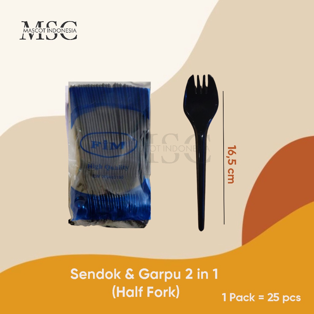 Jual Half Fork Hitam premium Sendok Garpu 2 in 1 merk FIM isi 25pcs ...