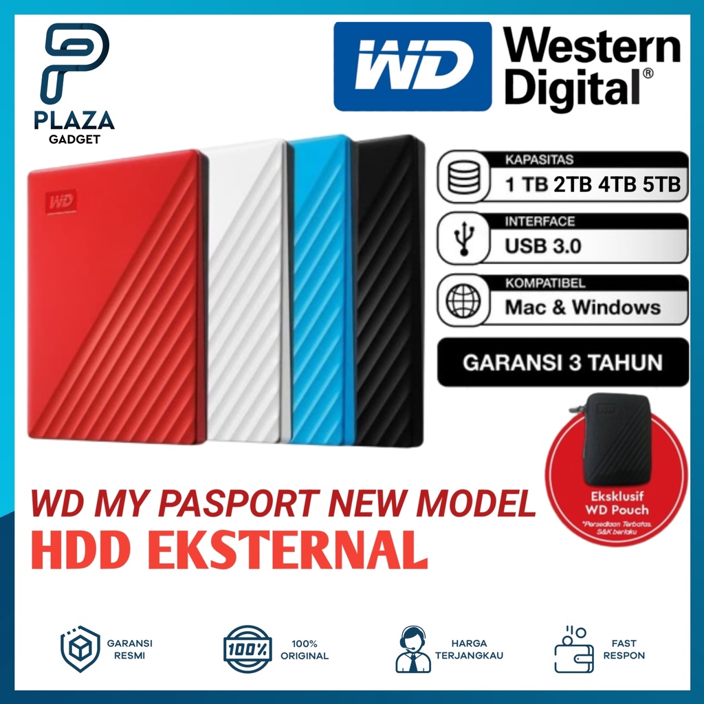 Jual Hardisk HDD Eksternal WD My Passport New Model 1TB 2TB 4TB 5 TB Garansi Resmi 3 Tahun ...