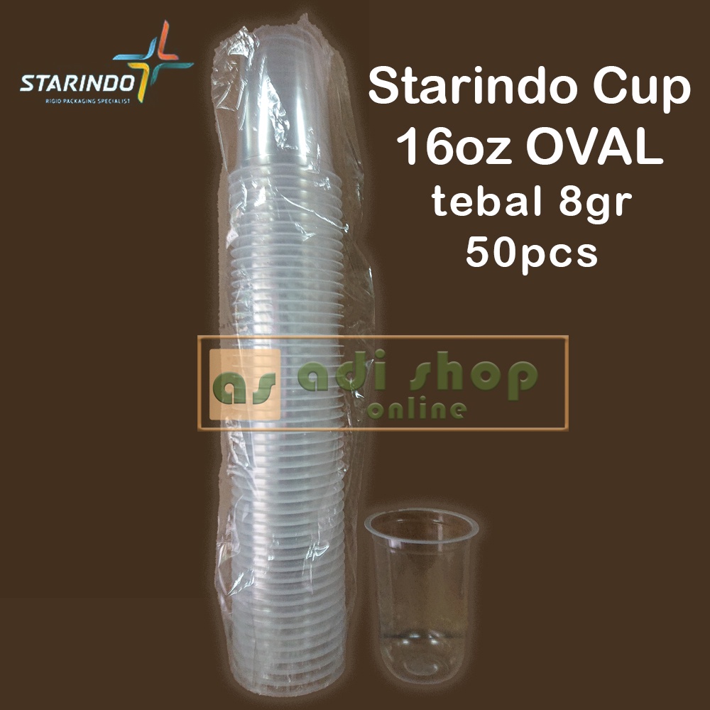 Jual Gelas Cup Plastik Starindo 16oz OVAL Tebal 8grm 1 Slop Isi 50cup ...