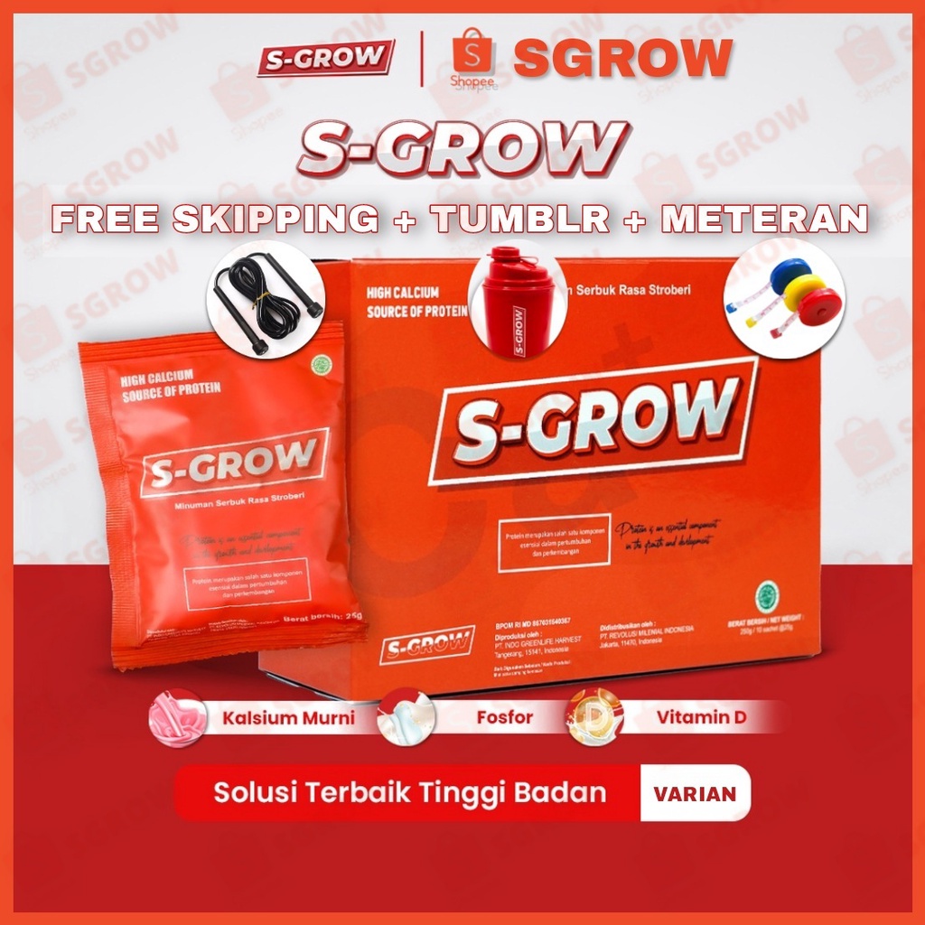 Jual S-GROW Peninggi Badan High Calcium (Free Skipping + Meteran) | Shopee Indonesia