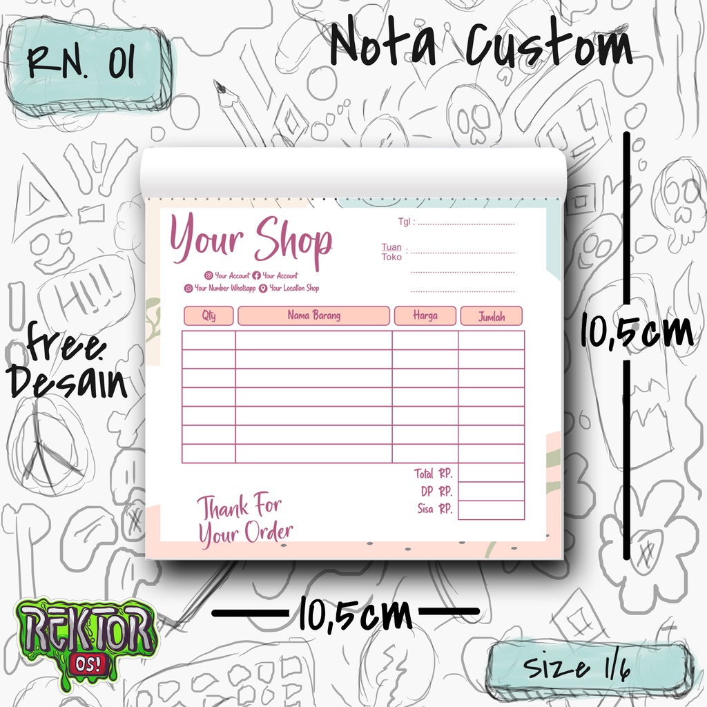 Jual CETAK NOTA / 1/6 FOLIO / ONOTA CUSTOM / 2 PLY / NOTA FULL WARNA ...