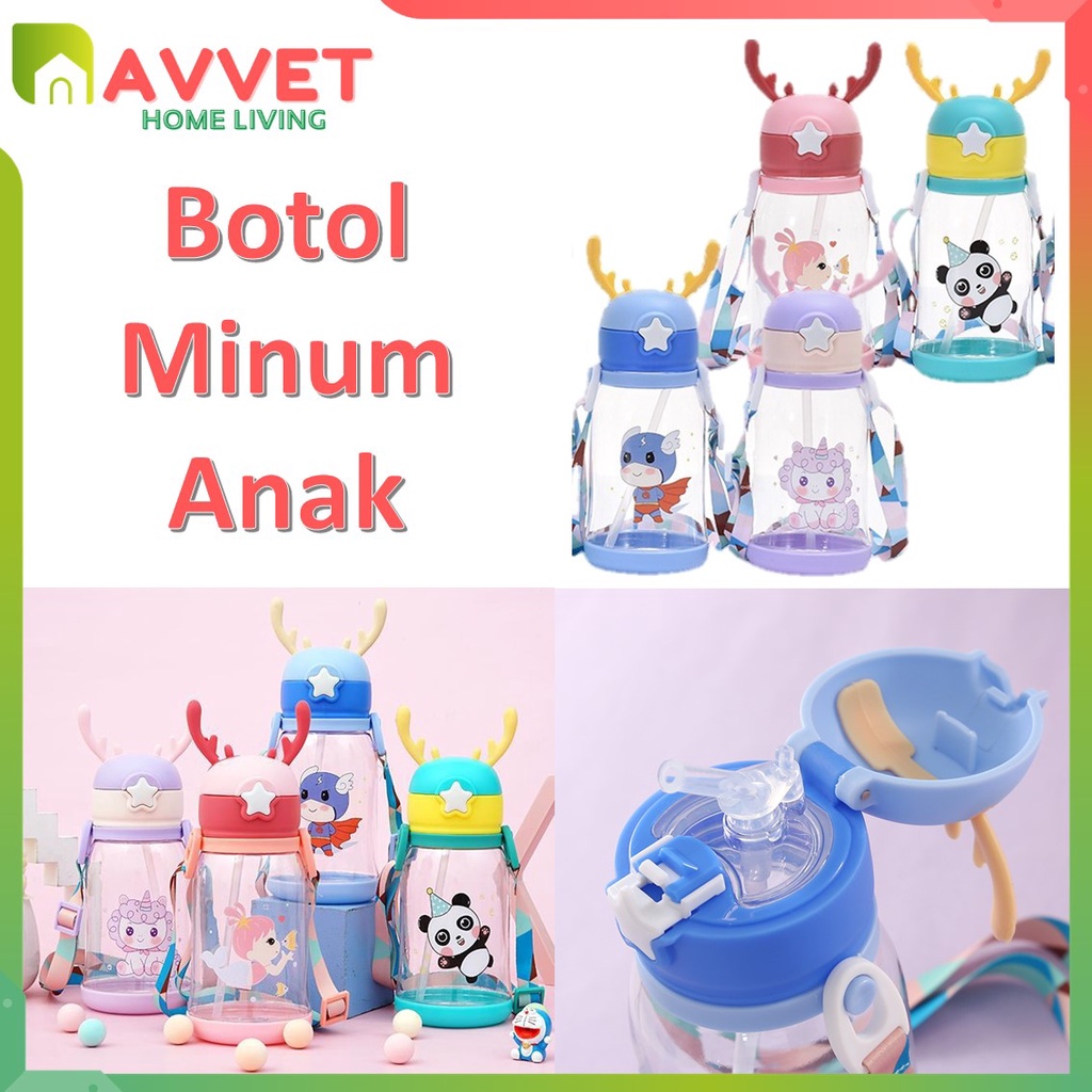 Jual AVVET Botol Minum Anak Karakter Kartun Botol Air Minum Anak Sedotan 610ml Model Tanduk Rusa ...