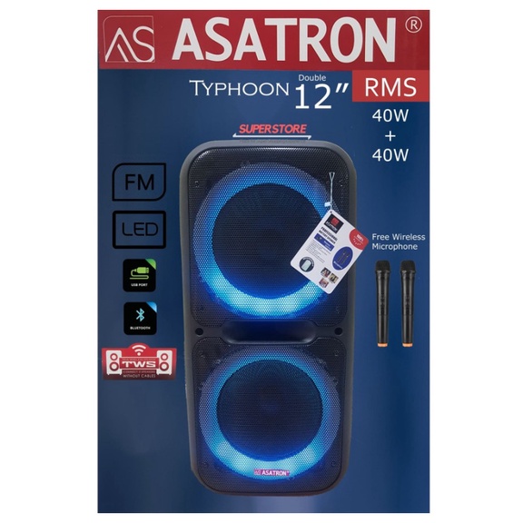 Jual SPEAKER ASATRON TYPHOON 2X12 INCH SPEAKER PORTABEL FREE MIC ...