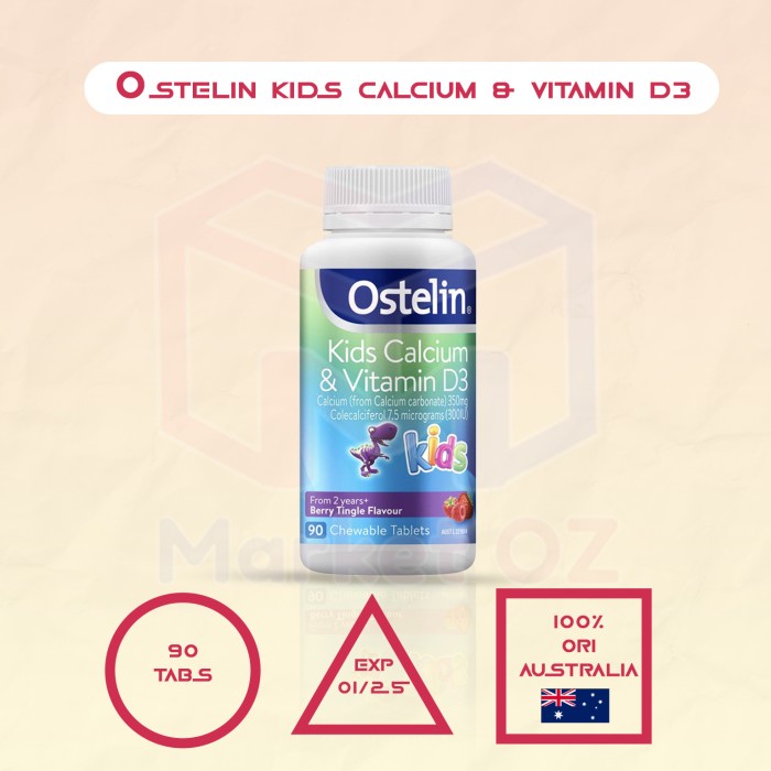 Jual Ostelin Kids Calcium & Vitamin D3 90 Chewable Tablets | Shopee ...