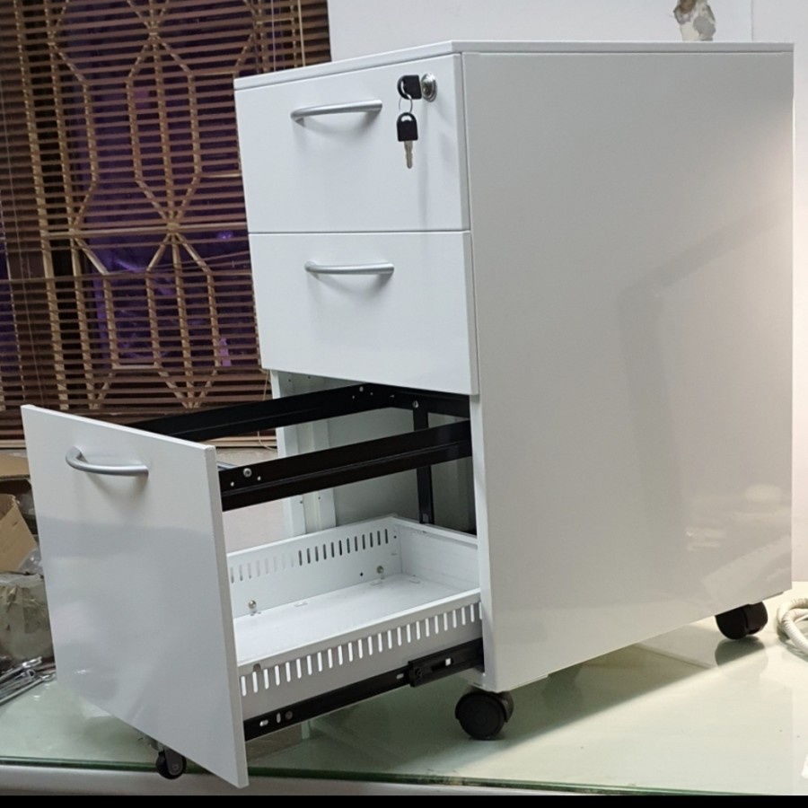 Jual Lemari Laci Besi 2 Laci 1 Laci File Warna Putih Ada Roda Serbaguna ...