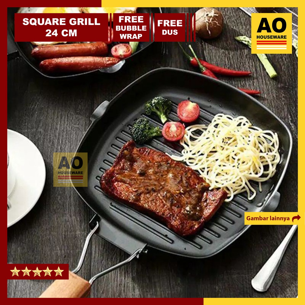Jual Square Grill Pan 24 cm Panggangan Kotak Wajan Teflon Steak BBQ ...