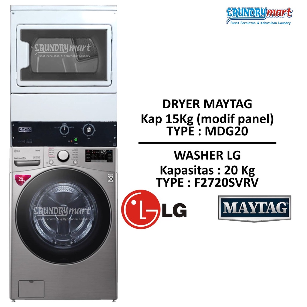 Jual MESIN LAUNDRY STACKED WASHER LG 20 KG + DRYER MAYTAG MDG20 KACA | Shopee Indonesia
