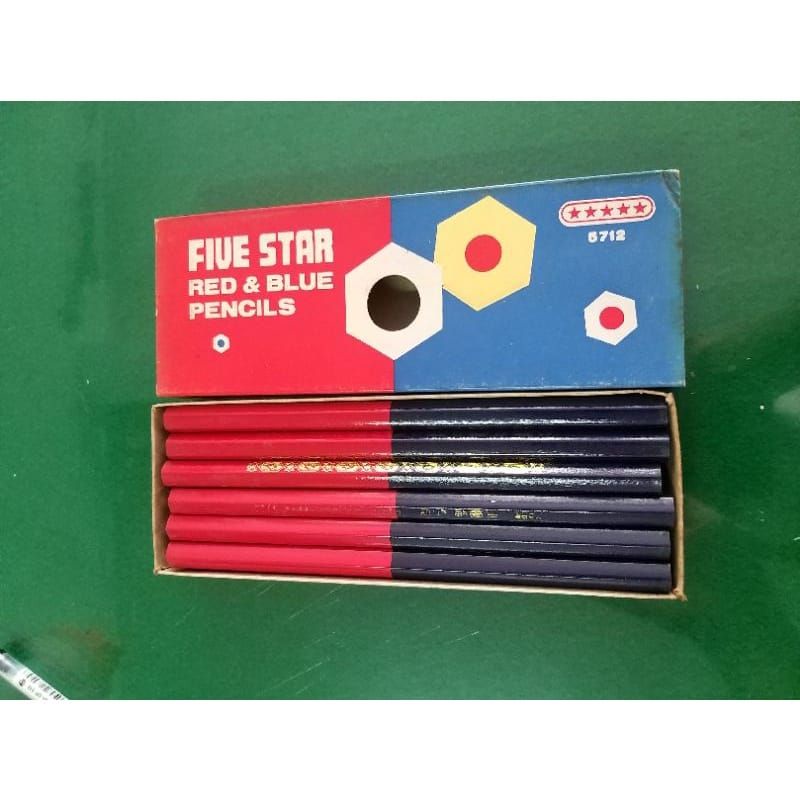 Jual [BOX ISI 12] PENSIL MERAH BIRU BESAR FIVE STAR / PENSIL POLA ...