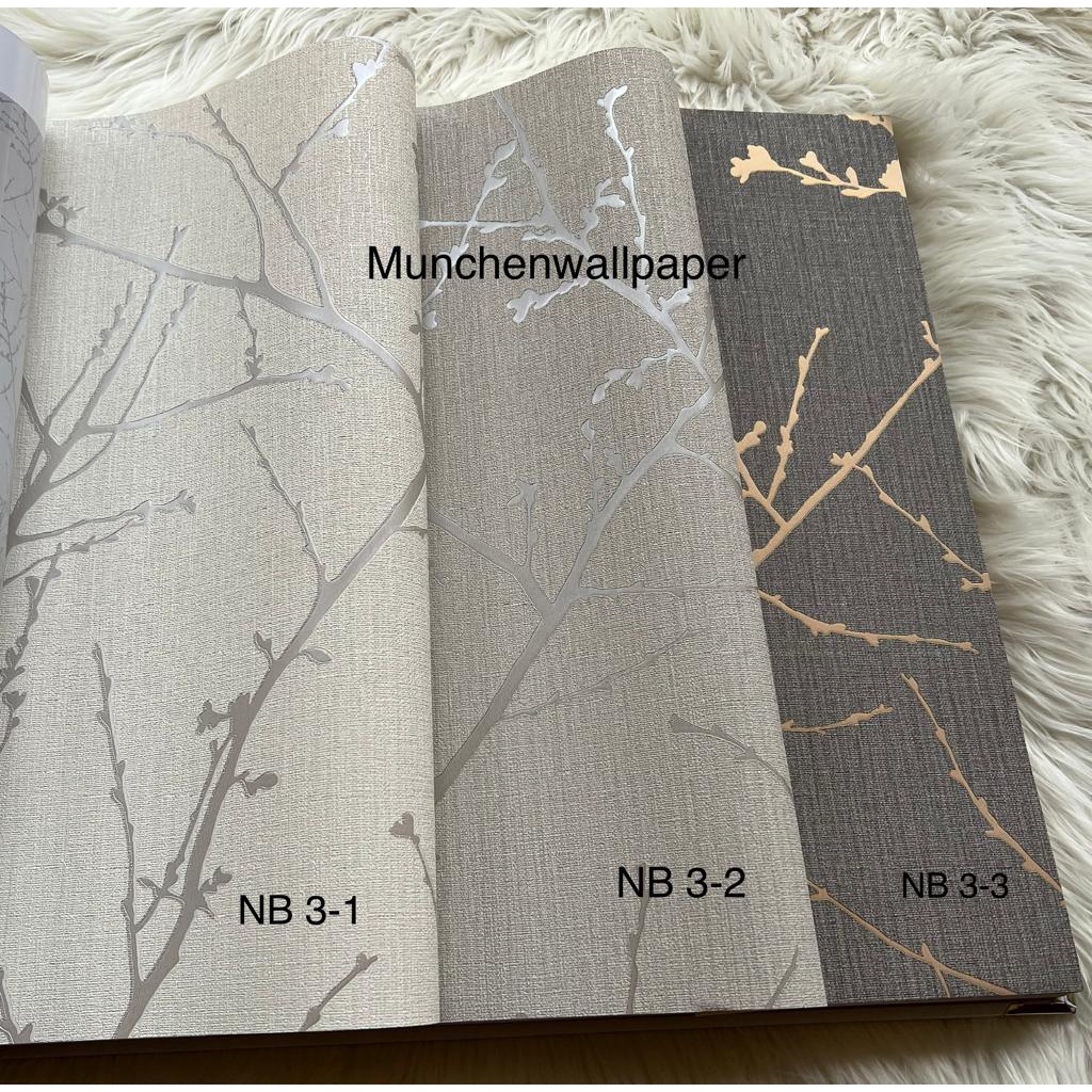 Jual Wallpaper Dinding Ranting Pohon Metalik Floral Putih Silver Abu ...