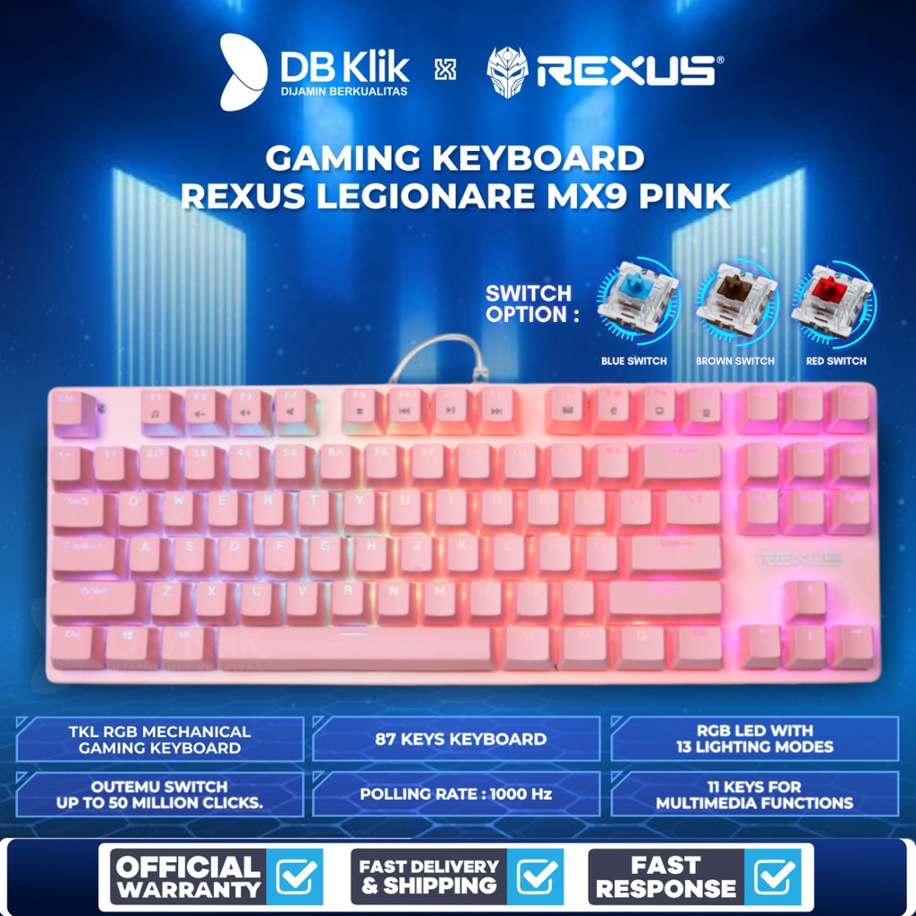 Jual Keyboard Gaming Rexus Mecha Legionare MX9 TKL RGB PINK - Rexus MX9 ...
