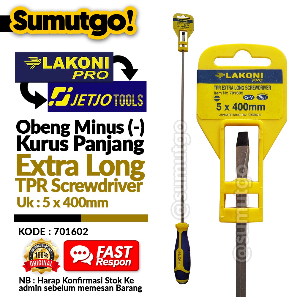 Jual Obeng Minus Kurus Panjang 5 x 400 mm LAKONI PRO JETJO TOOLS Extra ...