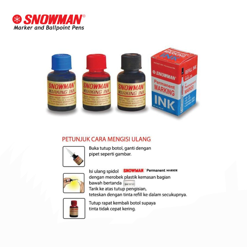 Jual Refill Isi Ulang Tinta Spidol Marker Ink Snowman MIG-20 Permanen ...