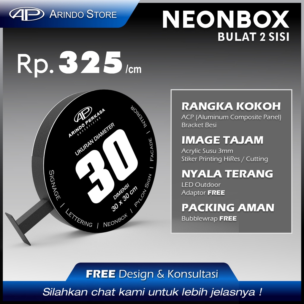 Jual Neon Box bulat 30x30cm 2 sisi murah | Shopee Indonesia
