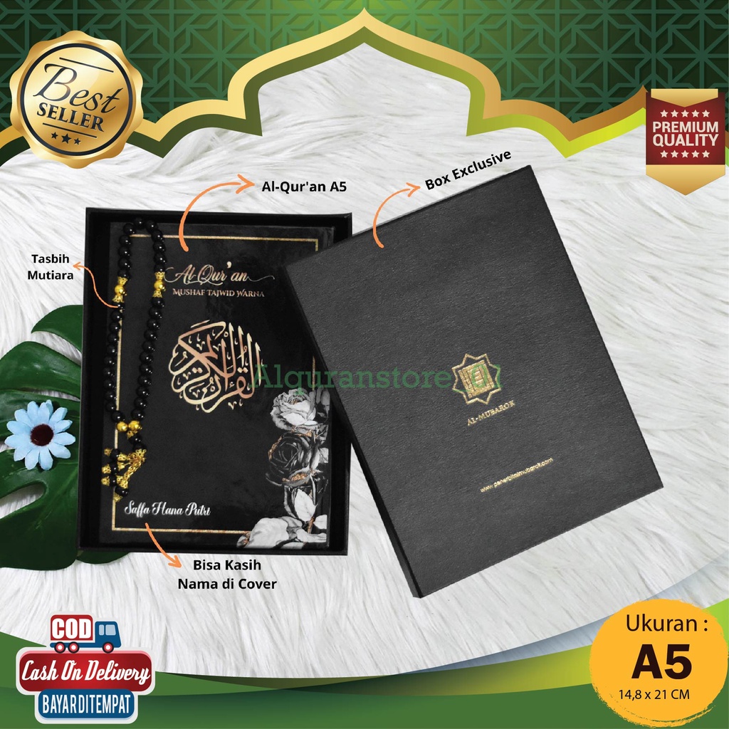 Jual Hampers Alquran Custom Nama Ukuran A5 Isi Al-Quran, Tasbih Mutiara ...