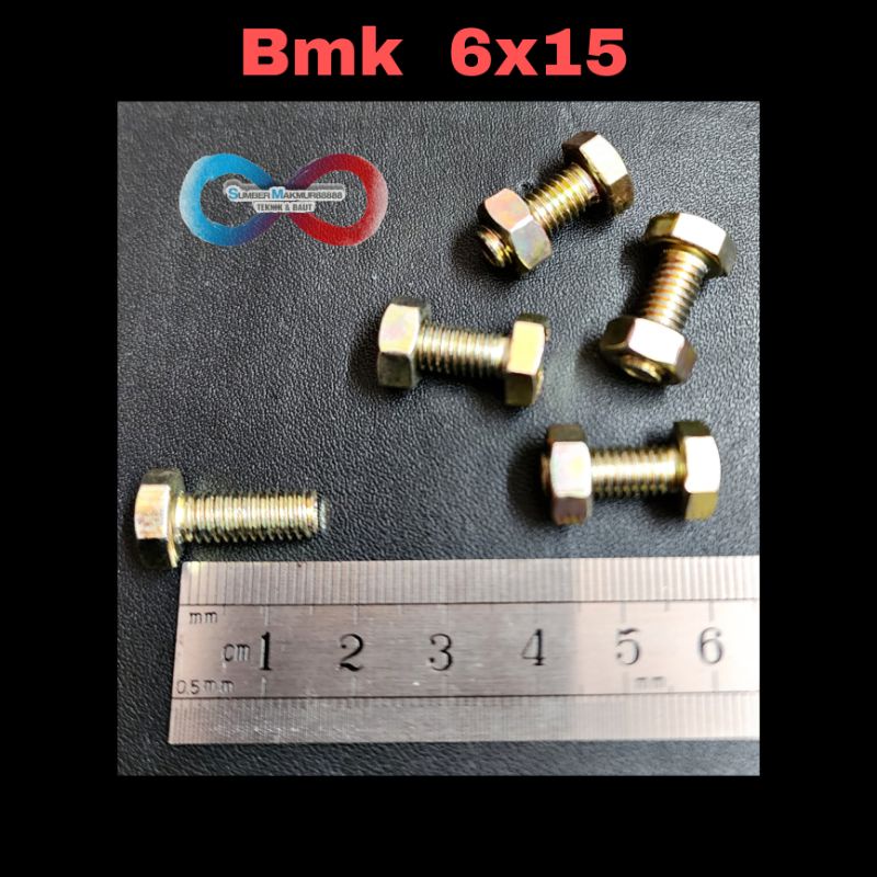 Jual baut mur kuning / bmk M 6×15 | Shopee Indonesia