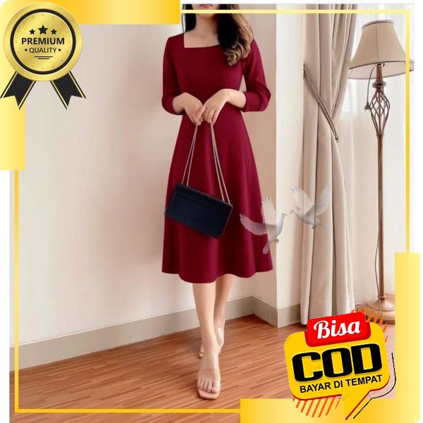 Jual Dress Natal Wanita Terbaru Pesta Selutut Mewah Hijau Merah Marooon Kondangan Wedding Dres ...