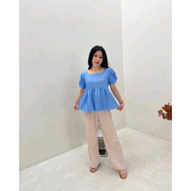 Jual Hannah Top Korean Blue Top | Shopee Indonesia