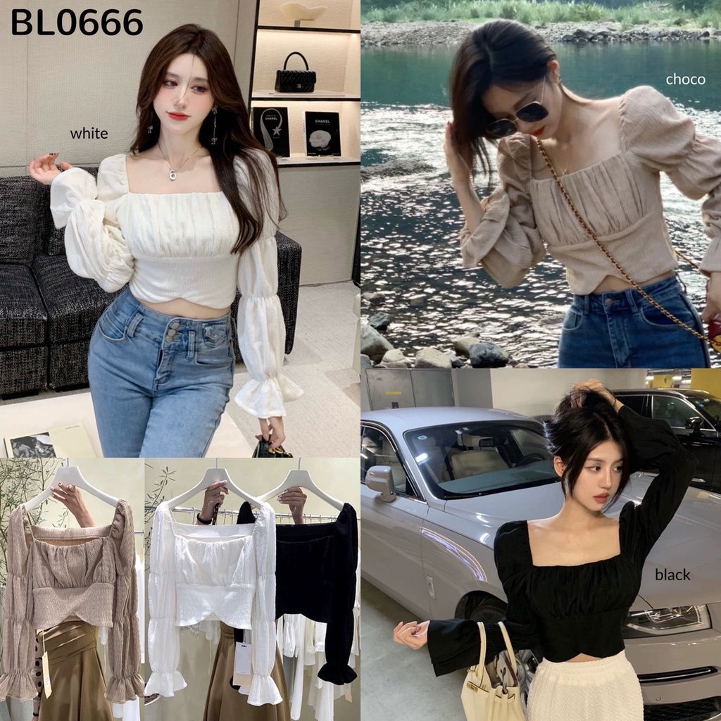 Jual [FG] Gwen Puff Sleeve Crop Blouse BL0666 | Shopee Indonesia