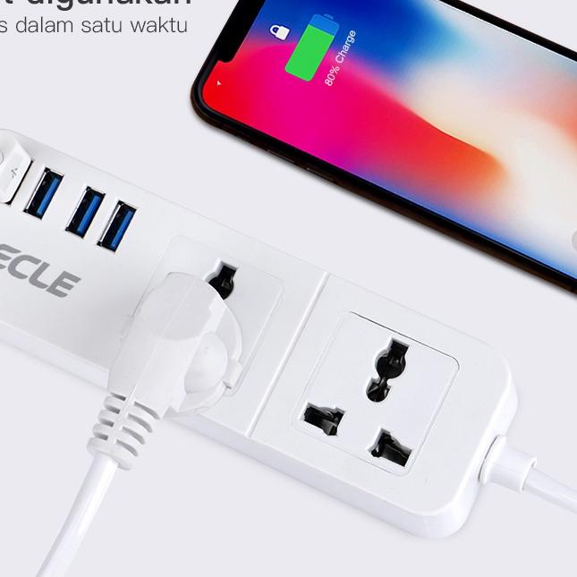 Jual GRATIS ONGKIR ECLE Putih Smart Power Strip Stop Kontak Colokan Listrik 2 Power Socket + 4 ...