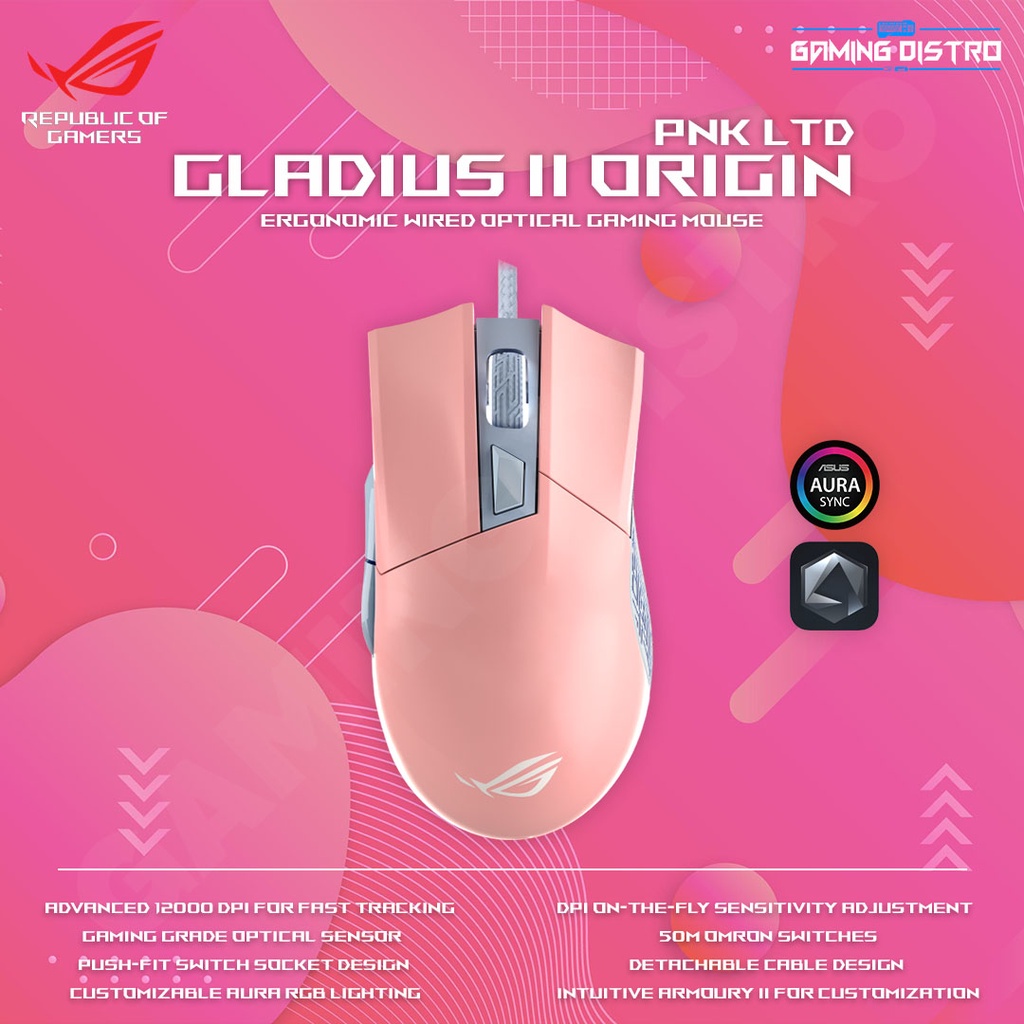 Jual Mouse Gaming ASUS ROG Gladius II Pink | Sensor PMW3360 50M Omron ...