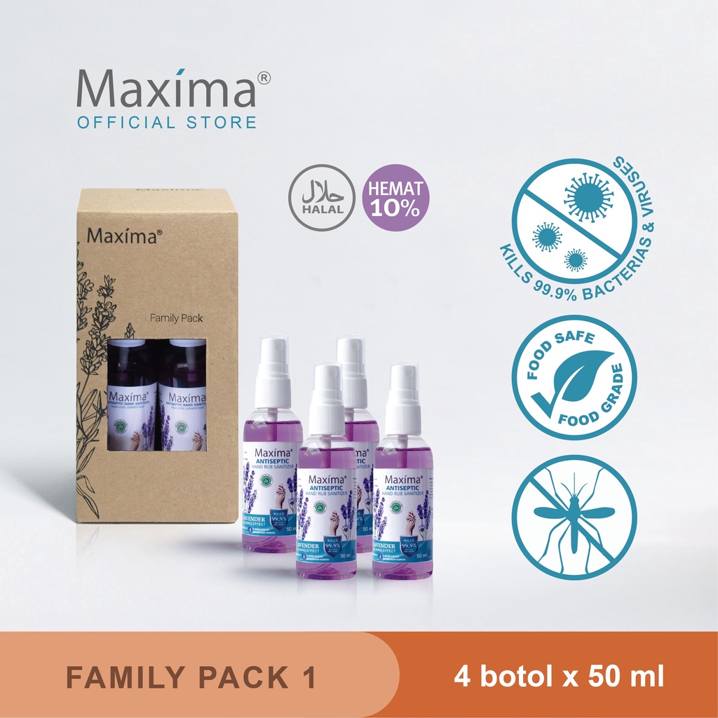 Jual Hand Sanitizer MAXIMA 50 ml, Kemasan Family Pack, isi 4 Botol | Shopee Indonesia