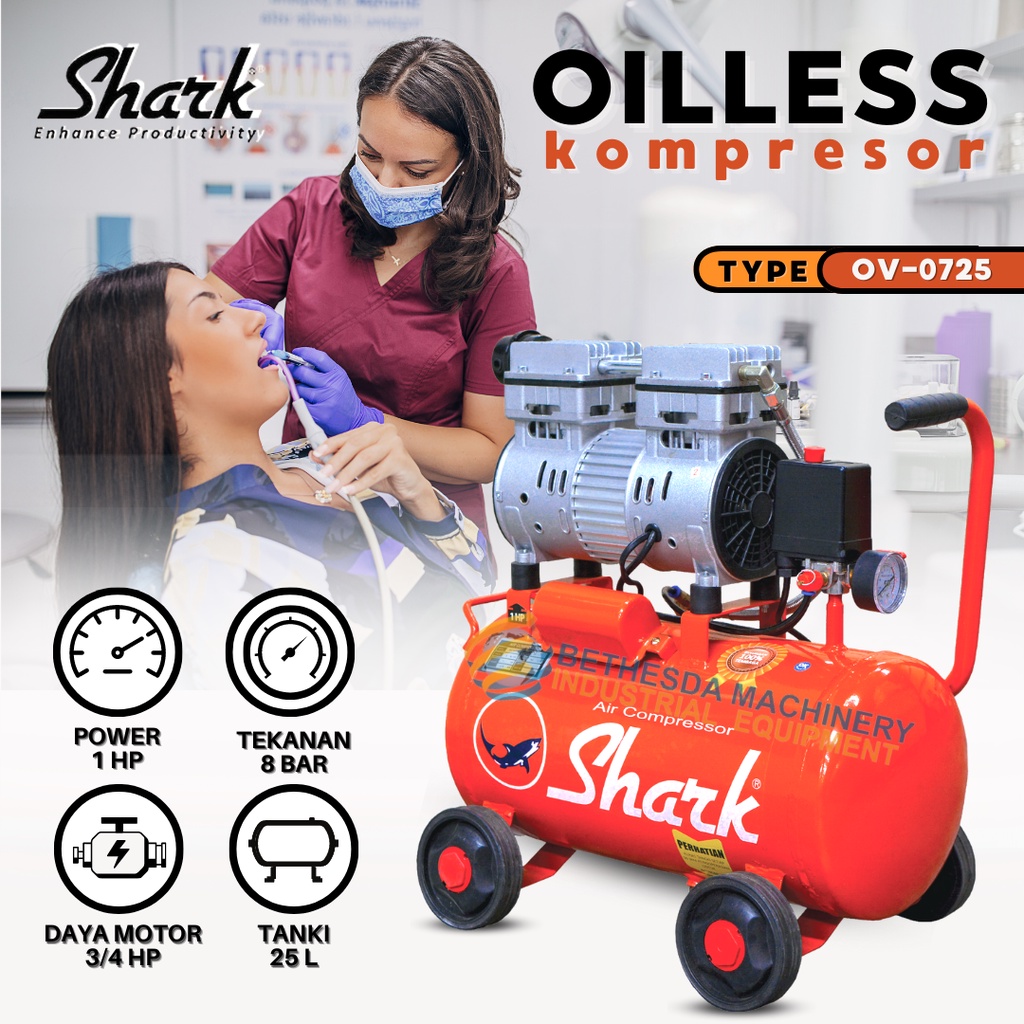 Jual Shark OV-0725 Oilless Kompresor 3/4 HP Portable kompressor 25L ...