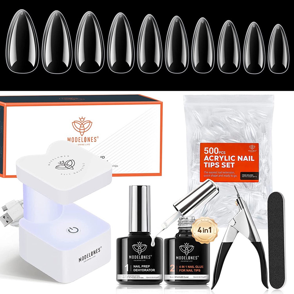 Jual Modelones Nail Tips Glue Gel Kit Gel Nail Kit 500pcs Clear Fake