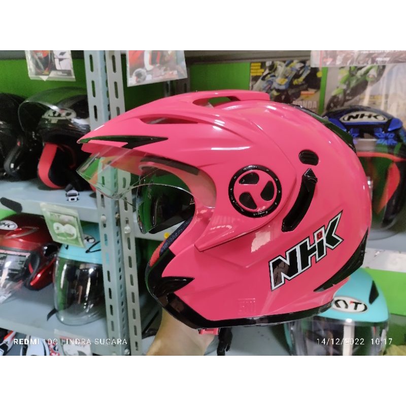 Jual Helm NHK Aviator double visor pink solid | Shopee Indonesia