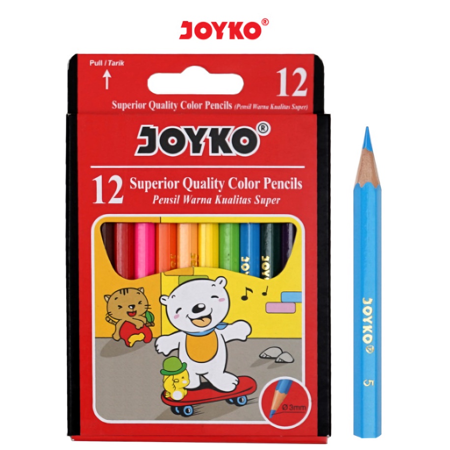 Jual Pensil Warna / Pensil Warna Kayu Joyko Pendek Isi 12 Warna CP-12S ...