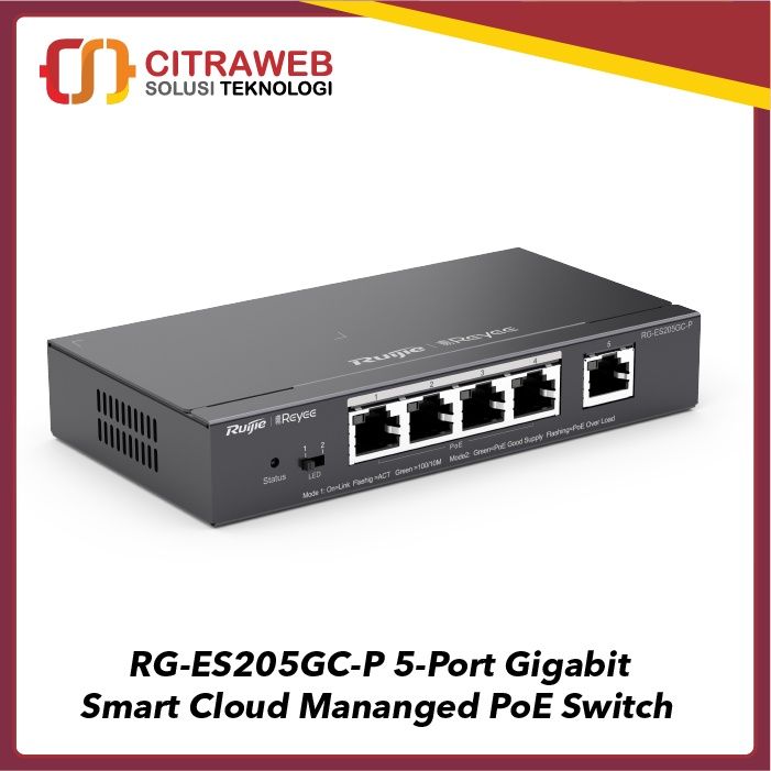 Jual Ruijie Reyee RG-ES205GC-P 5Port Gigabit Cloud Managed PoE Switch ...