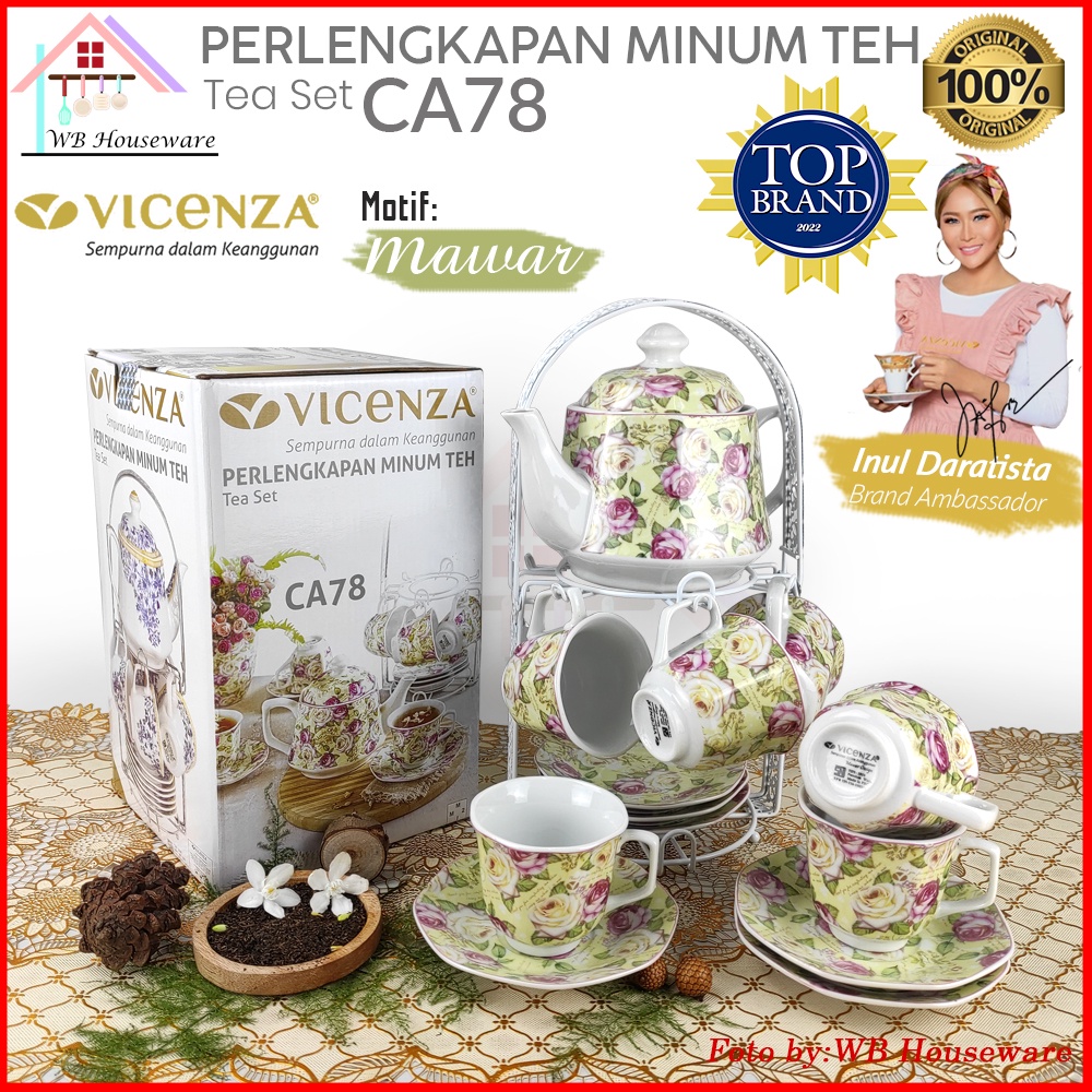 Jual VICENZA perangkat Tea set porcelain motif mawar CA78 / cangkit set + teko / gelas teh kopi ...