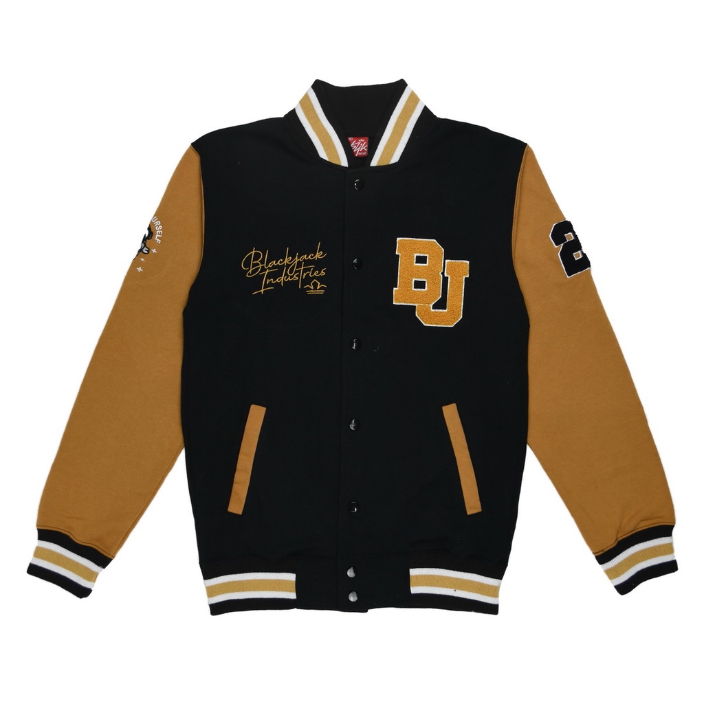 Jual BLJK Blackjack JKT591AF Jaket Varsity Stay Safe Hitam Camel ...