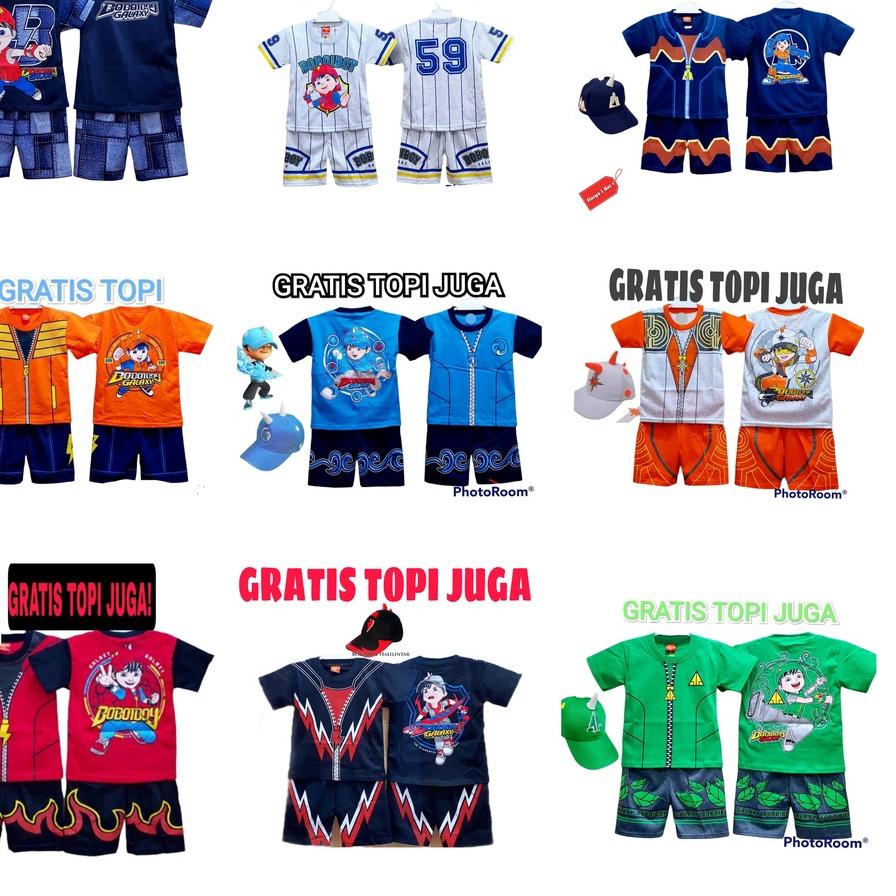 Jual Stok Baru setelan baju 1 set anak boboiboy free topi koleksi daun ...