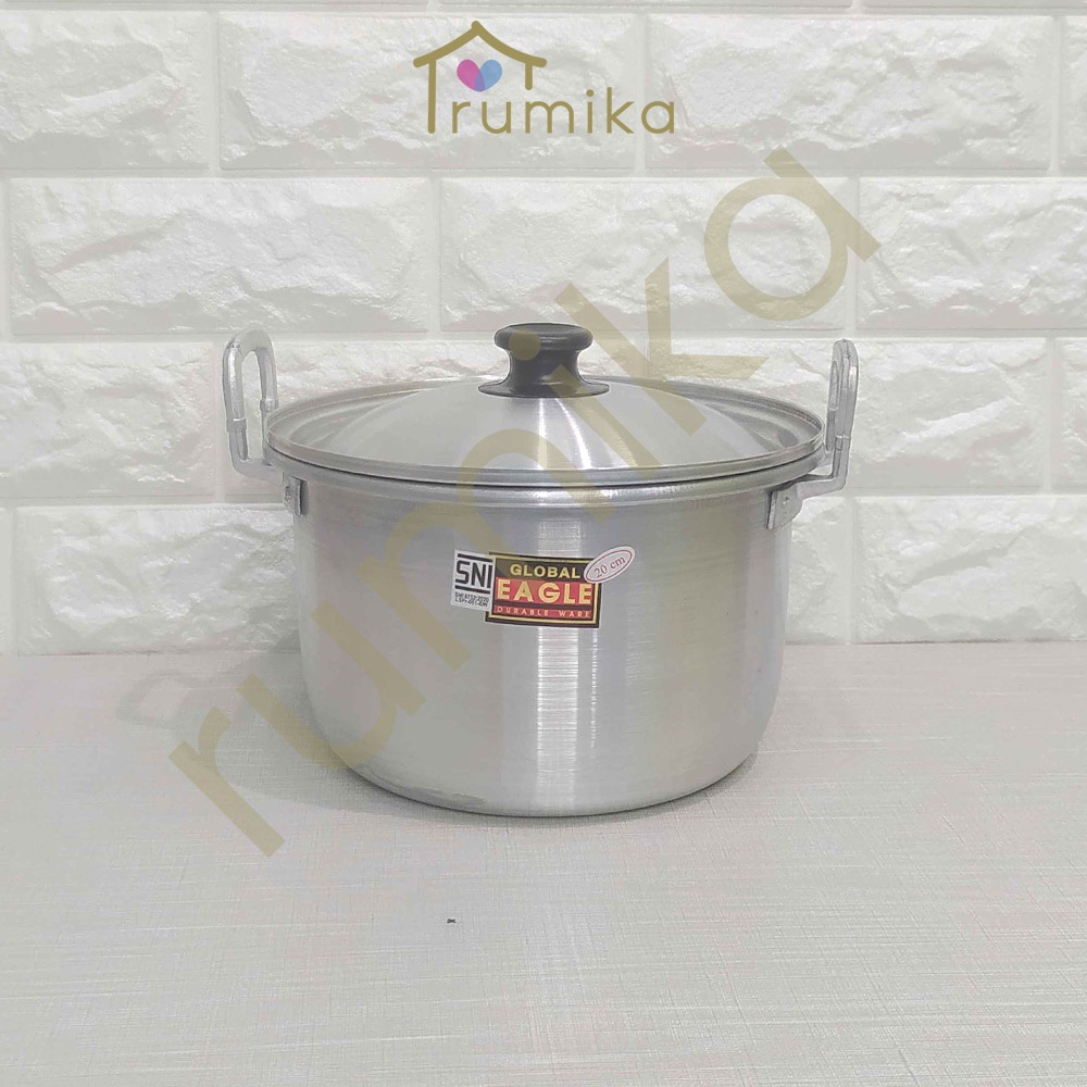 Jual Panci Alumunium + Tutup / Panci Sayur Kuah / Panci Air Tutup Luar Global Eagle - 16 CM / 18 ...