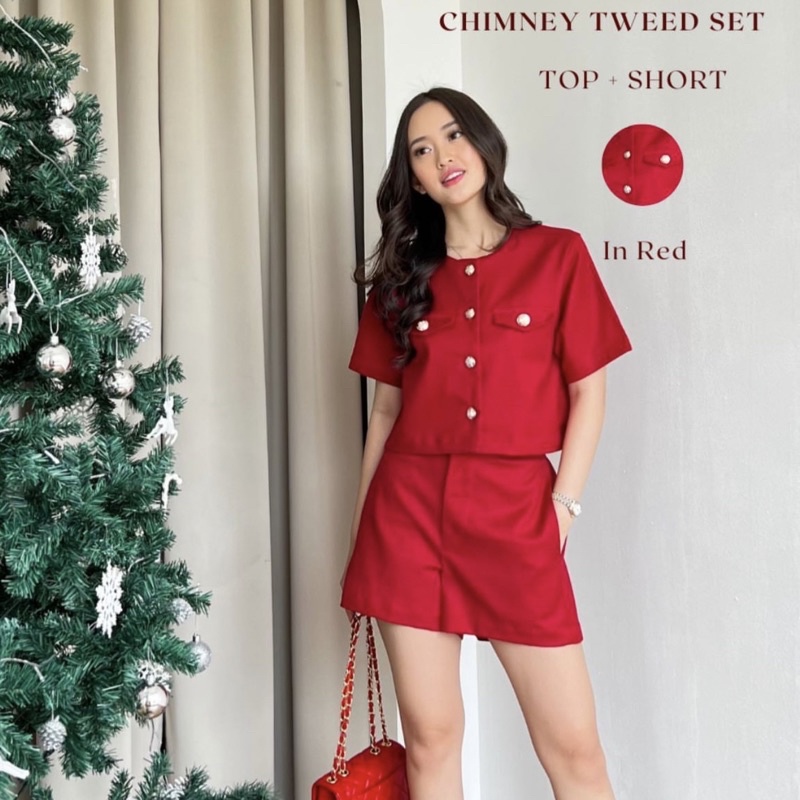 Jual Bronze behavior chimney tweed set setelan in red merah nutcrako ...