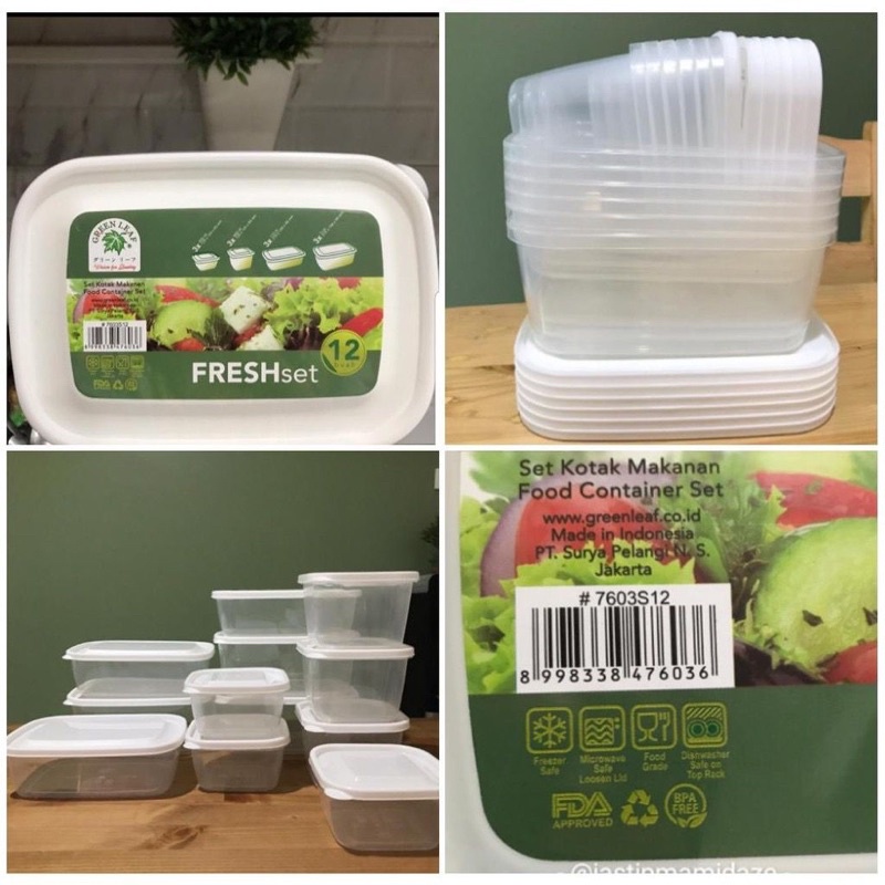 Jual Ready!! Fresh Set Green Leaf Food Container Set of 12 Kotak ...